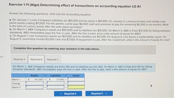 Solved Exercise 1-11 (Algo) Determining effect of | Chegg.com