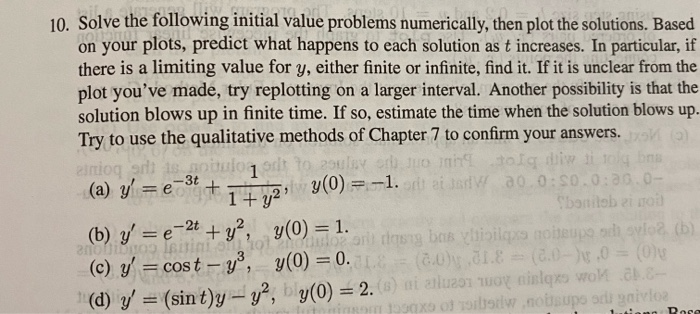 Solved 10. Solve the following initial value problems | Chegg.com