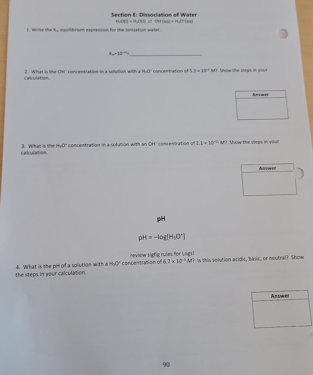 Solved H2O(I)+H2O(I)⇄OH(aq)+H3O−(aq) 1. Write the Kw | Chegg.com