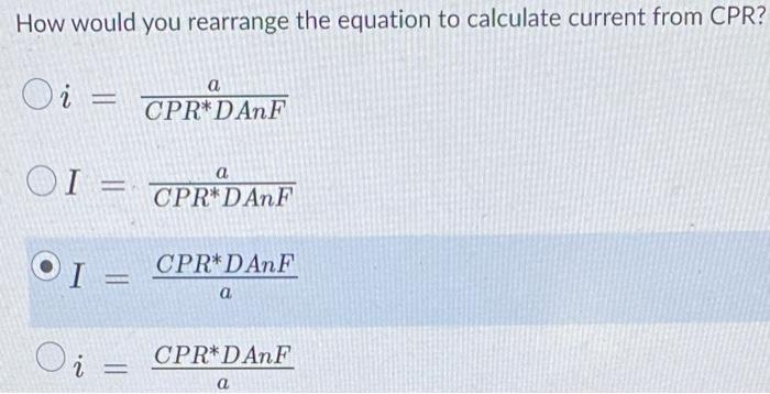 Solved Which equation uses current density to calculate CPR? | Chegg.com