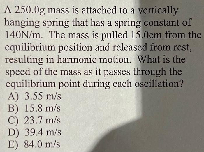 Solved A 250.0 g mass is attached to a vertically hanging | Chegg.com