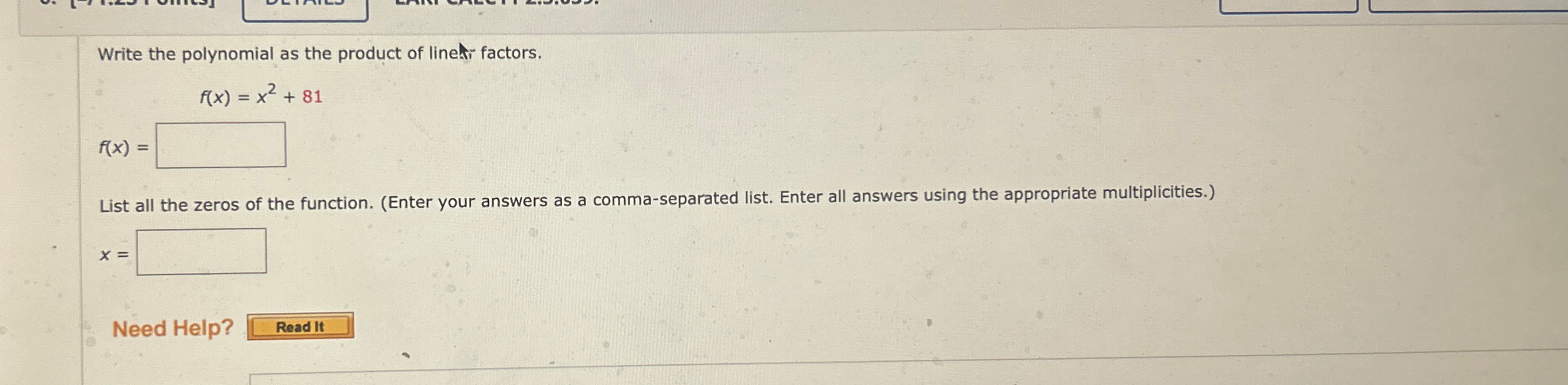 Solved Write the polynomial as the product of linetir | Chegg.com