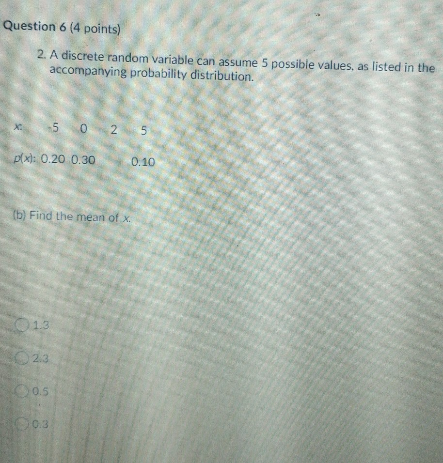 Solved Question 5 (3 points) 2. A discrete random variable | Chegg.com