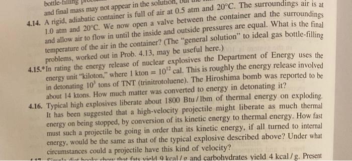 Solved 4.14. A rigid, adiabatic container is full of air at | Chegg.com