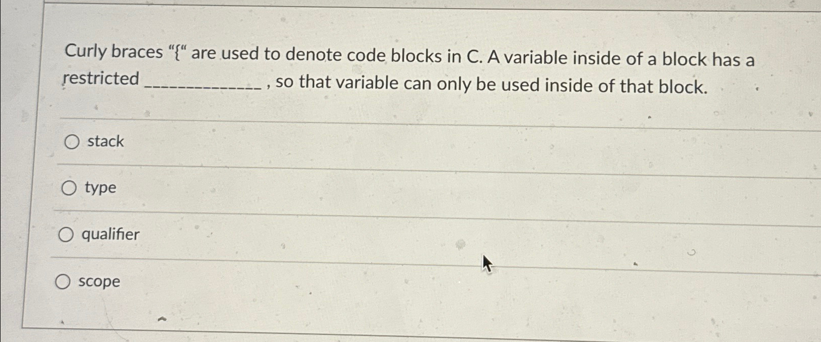 Solved Curly braces "{" ﻿are used to denote code blocks in | Chegg.com