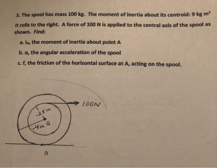 Solved 3. The spool has mass 100 kg. The moment of inertia | Chegg.com