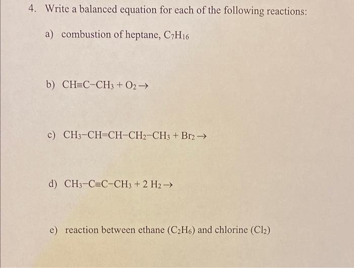 Solved 4. Write a balanced equation for each of the | Chegg.com
