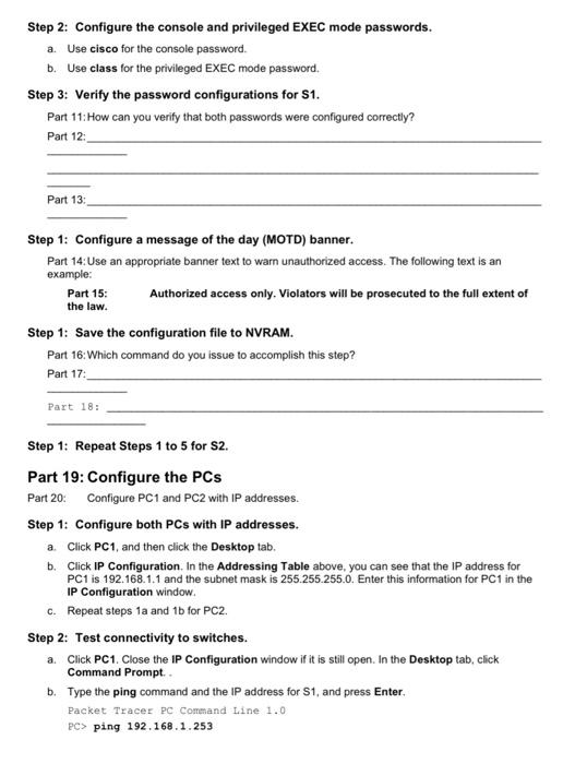 Solved Lab. 5: Implement Basic Connectivity Topology PC2 | Chegg.com