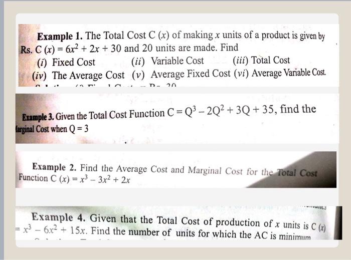 Solved Example 1. The Total Cost C (x) of making x units of | Chegg.com