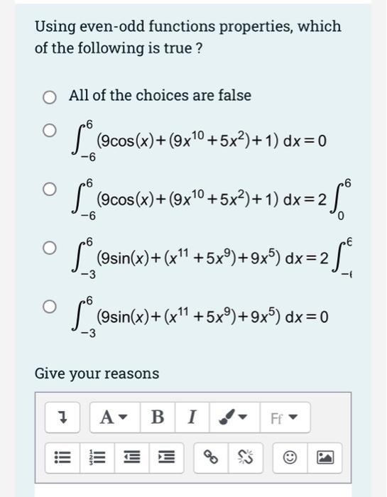 Solved Using even-odd functions properties, which of the | Chegg.com