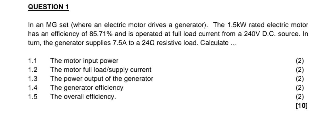 Solved In an MG set (where an electric motor drives a | Chegg.com