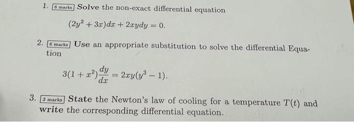 Solved 1. Solve the non-exact differential equation | Chegg.com