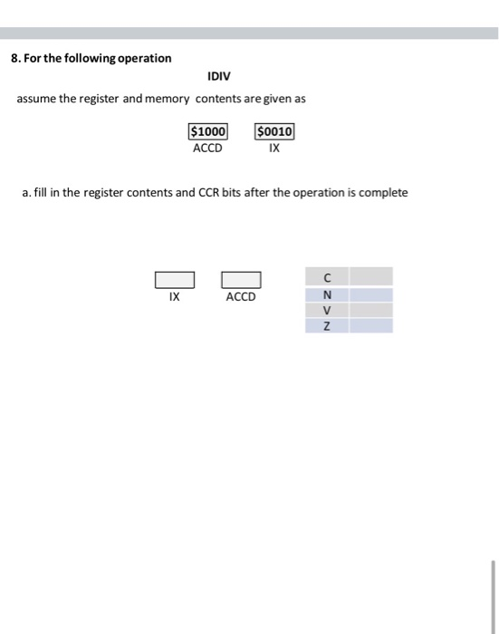 Solved 8. For the following operation IDIV assume the | Chegg.com