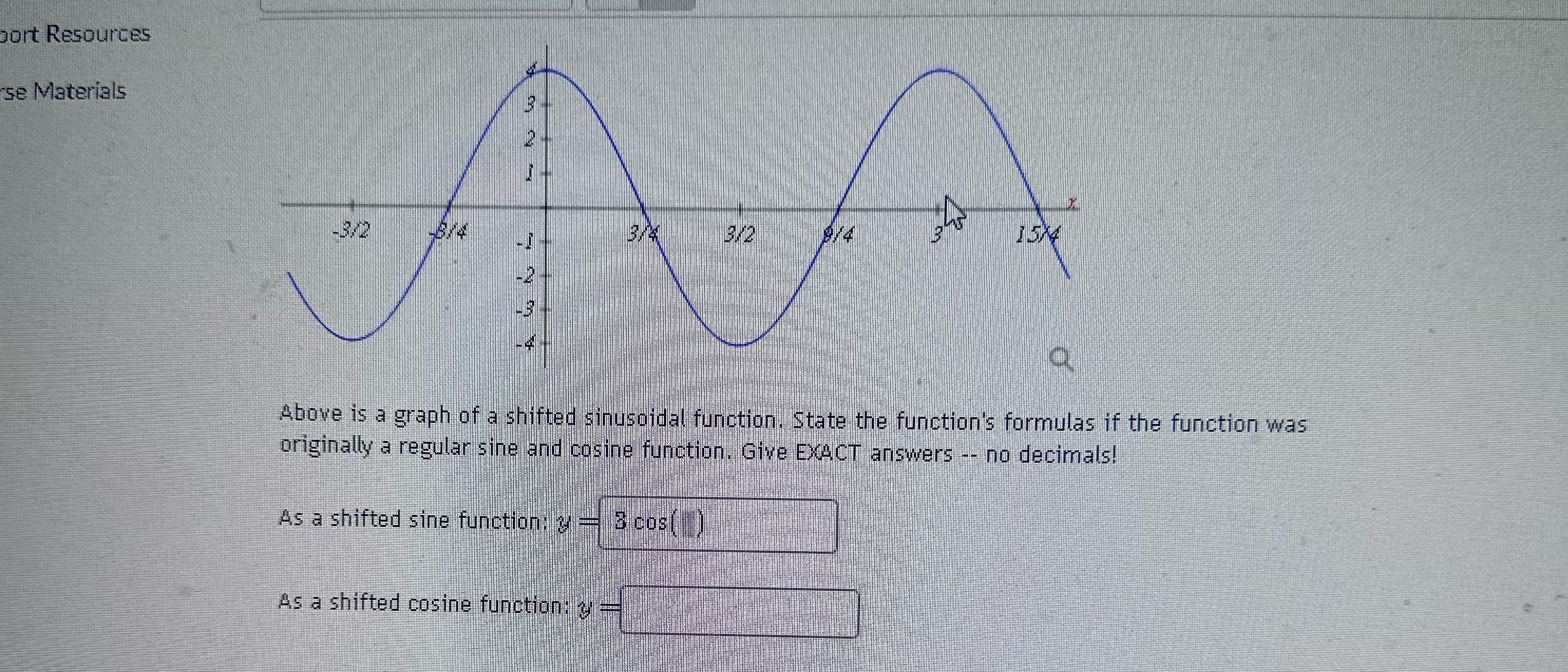 Solved gort Resourcesse MaterialsAbove is a graph of a | Chegg.com