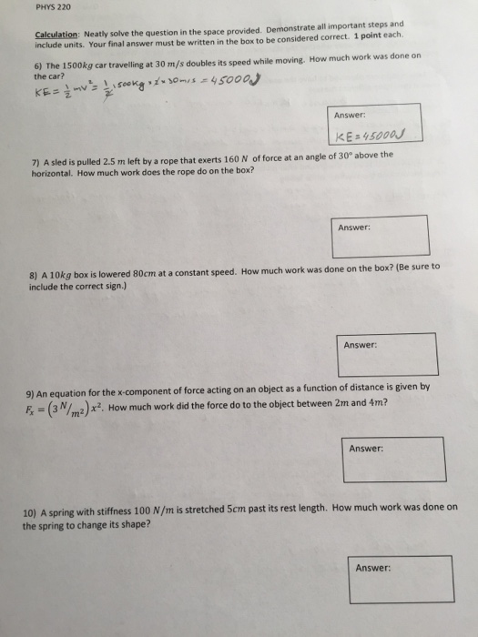 Solved PHYS 220 Calculation: Neatly solve the question in | Chegg.com