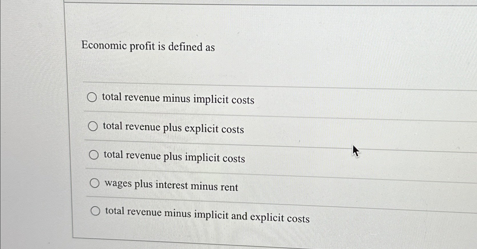 Solved Economic profit is defined astotal revenue minus | Chegg.com