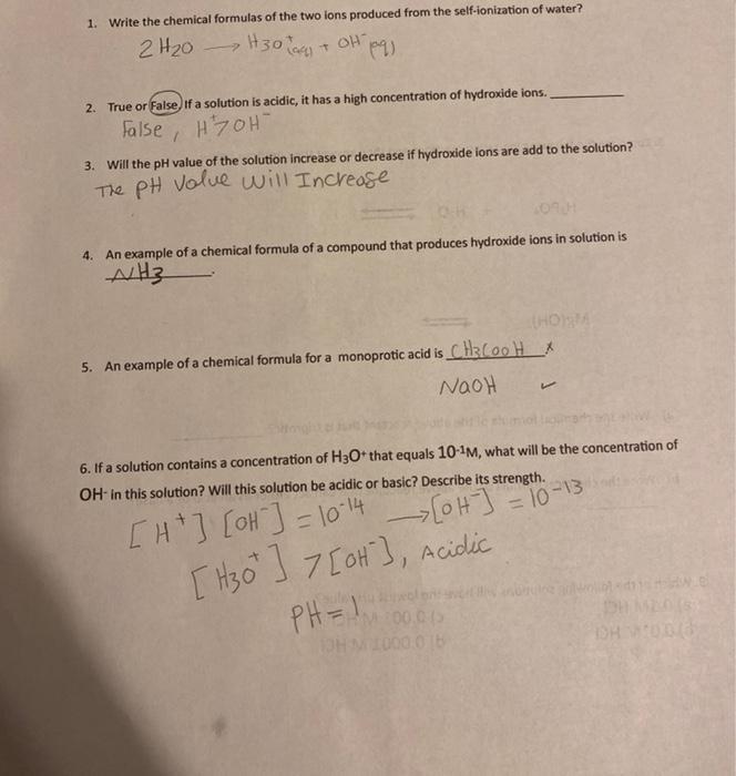 Solved H30 Tao + oH pq). 1. Write the chemical formulas of | Chegg.com