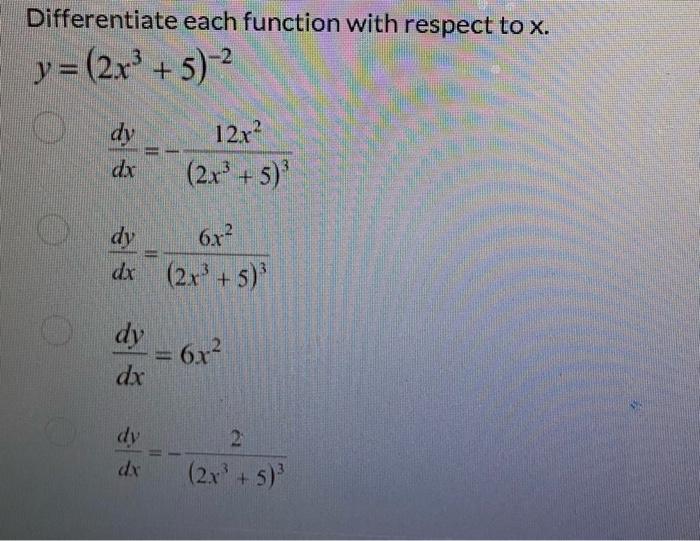 Solved Differentiate each function with respect to x. y = | Chegg.com