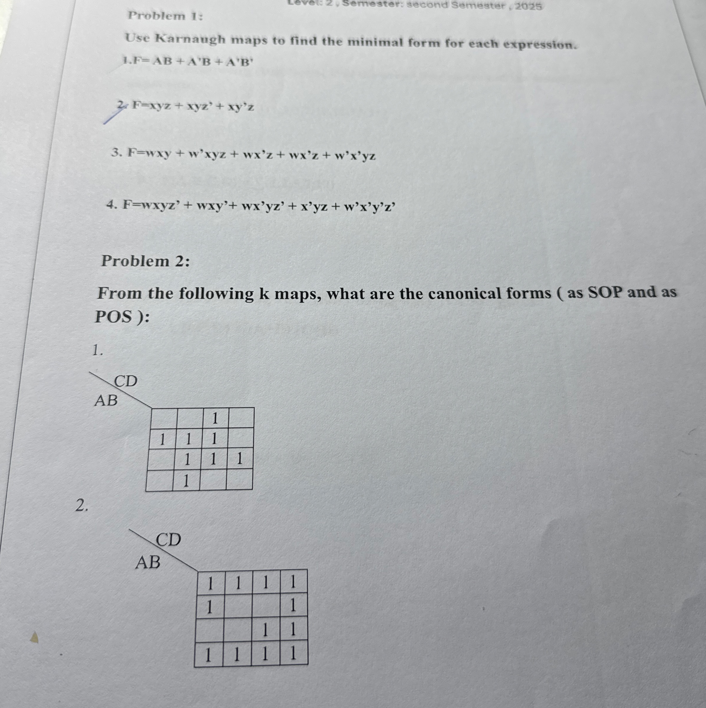 Solved Problem 1:Use Karnaugh maps to find the minimal form | Chegg.com