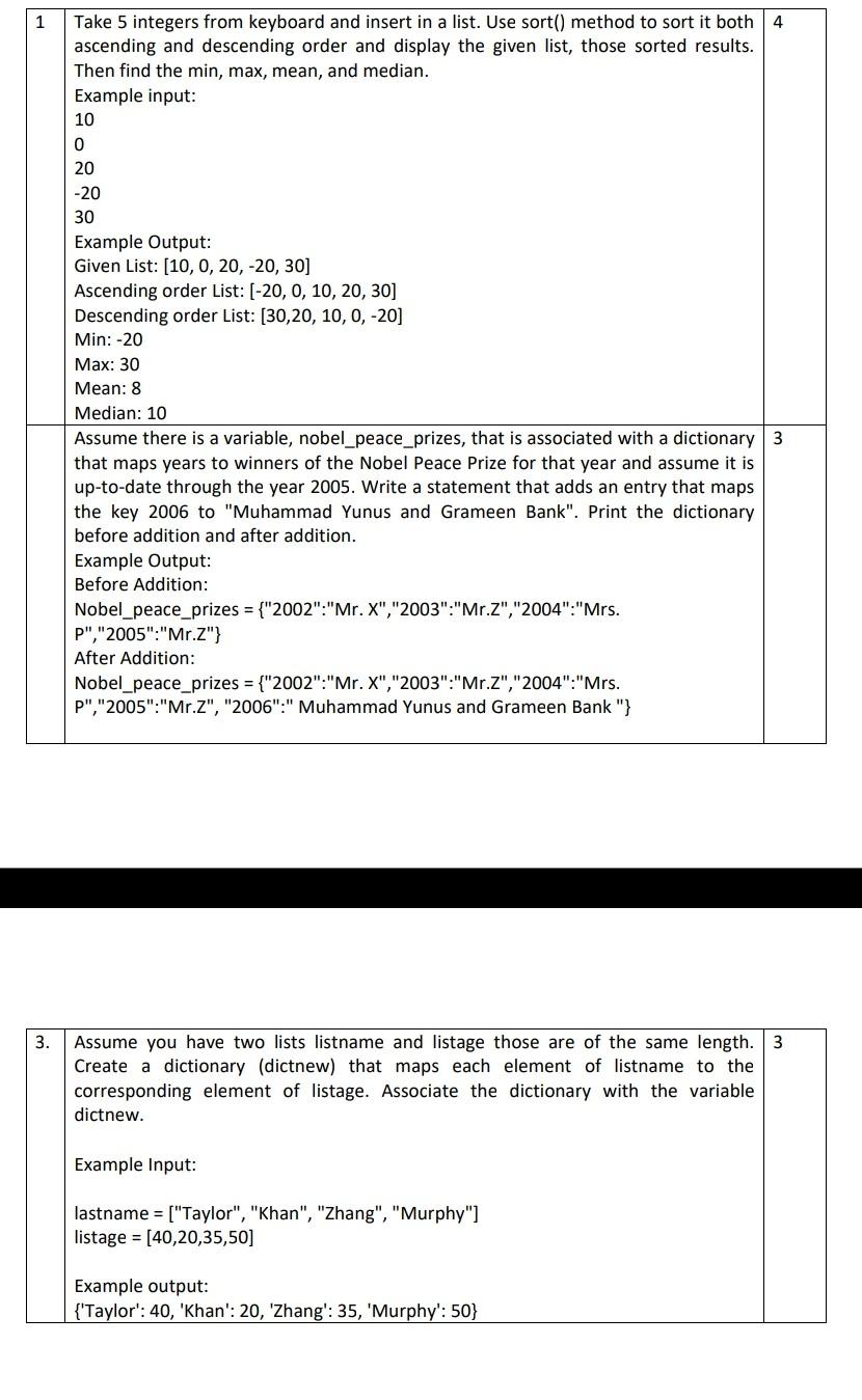 Solved 1 Take 5 Integers From Keyboard And Insert In A List