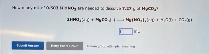 Solved How many mL of 0.503 M HNO3 are needed to dissolve | Chegg.com