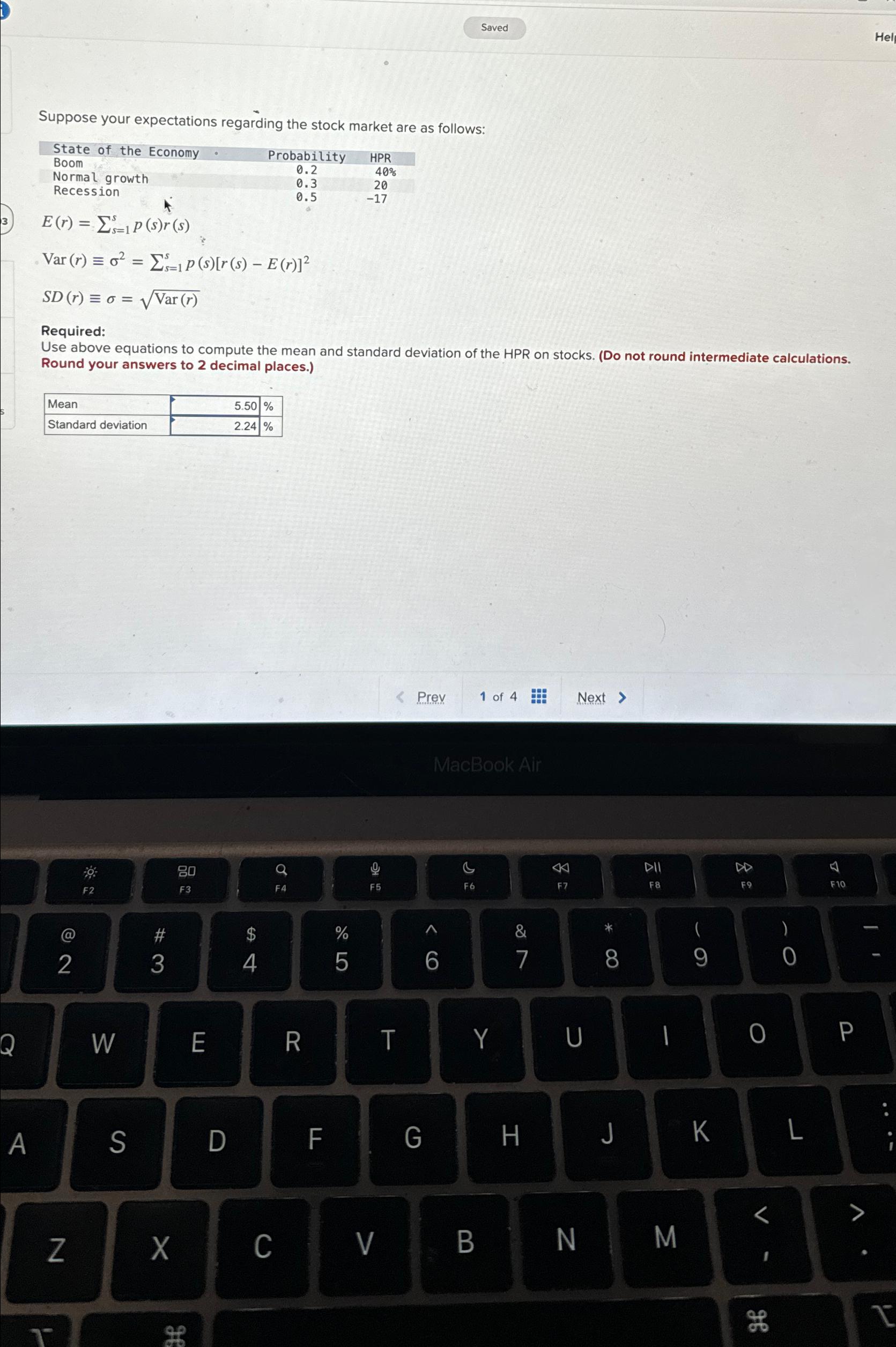 Solved Suppose Your Expectations Regarding The Stock Market