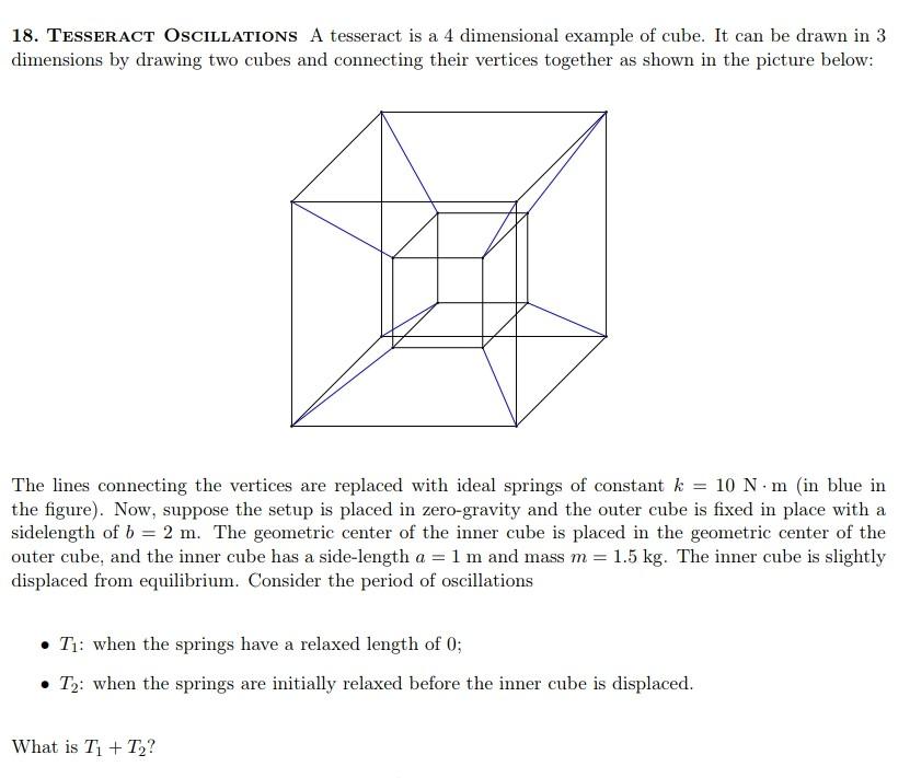 Solved 18. TESSERACT OSCILLATIONS A tesseract is a 4 | Chegg.com