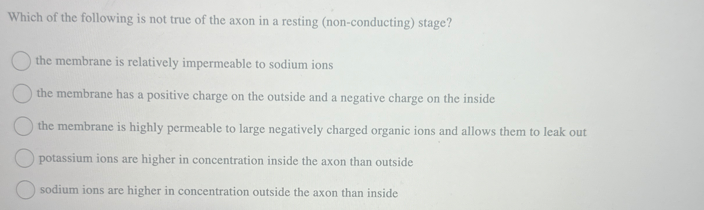 Solved Which of the following is not true of the axon in a | Chegg.com