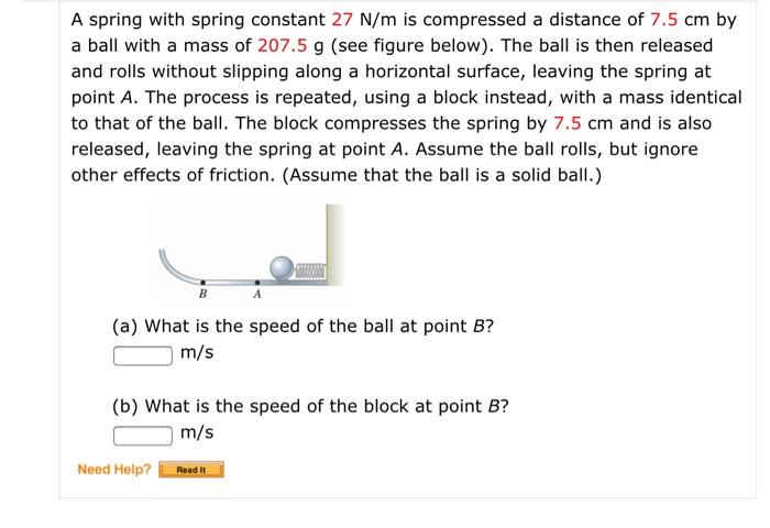 Solved A spring with spring constant 27 N/m is compressed a | Chegg.com