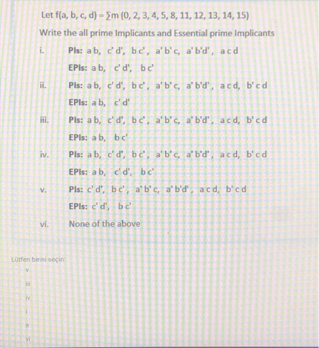 Solved Let f(a,b,c,d)=∑m(0,2,3,4,5,8,11,12,13,14,15) Write | Chegg.com