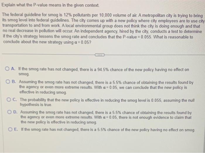 Solved Explain what the P-value means in the given context. | Chegg.com