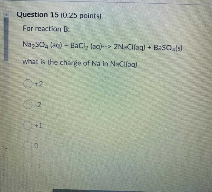 Solved Question 15 (0.25 points) For reaction B: Na2SO4 (aq) | Chegg.com