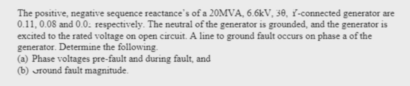 Solved The positive, negative sequence reactance's of a | Chegg.com
