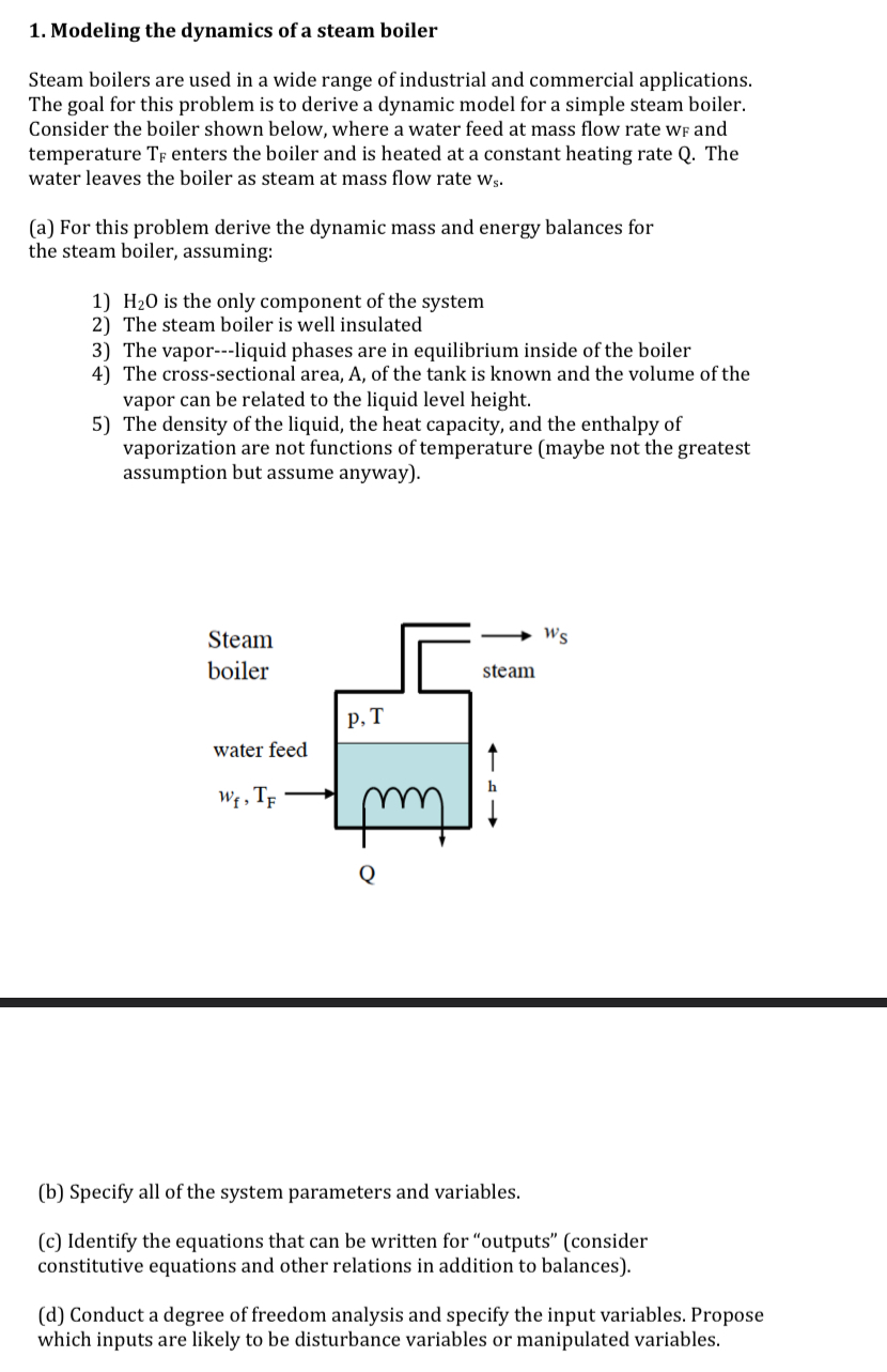 Solved 1. ﻿Modeling the dynamics of a steam boilerSteam | Chegg.com