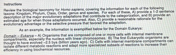 Solved Instructions Review the biological taxonomy for Homo | Chegg.com