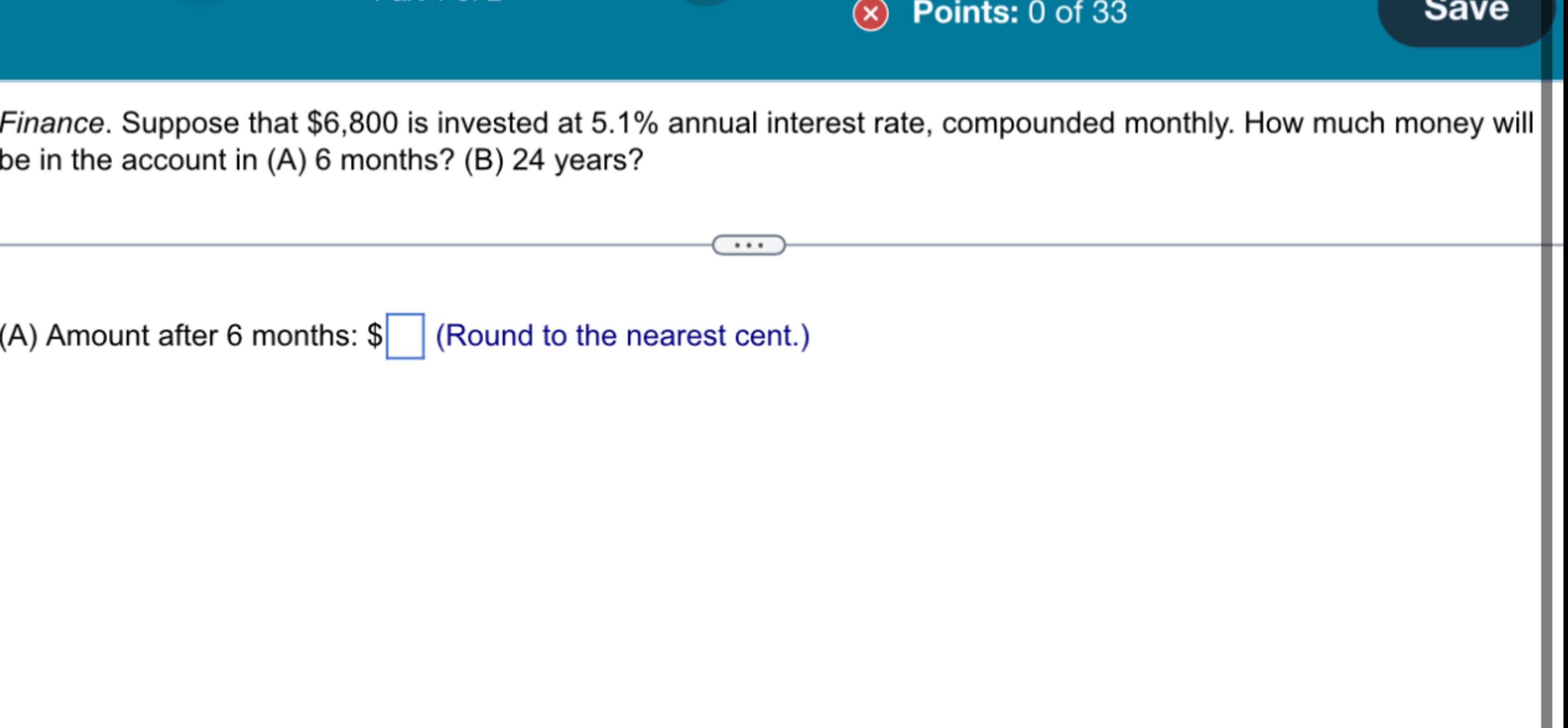 Solved Finance. Suppose that $6,800 ﻿is invested at 5.1% | Chegg.com