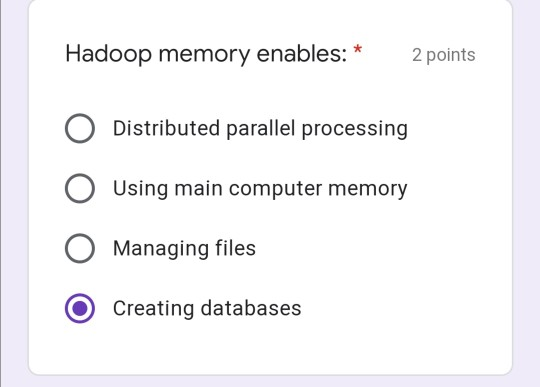 Solved Hadoop memory enables: * 2 points Distributed | Chegg.com