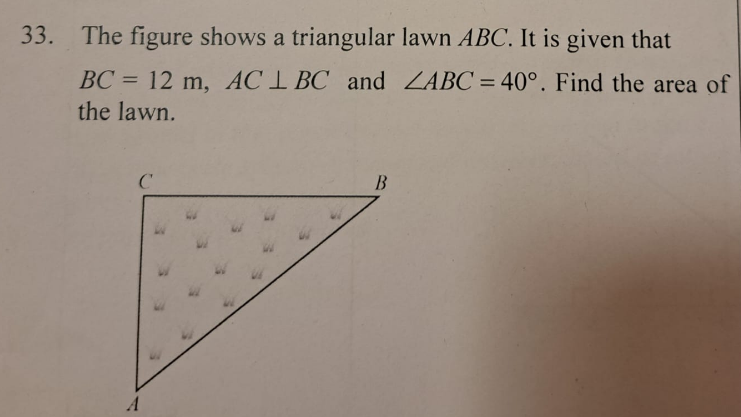 Solved The figure shows a triangular lawn ABC. It is given | Chegg.com