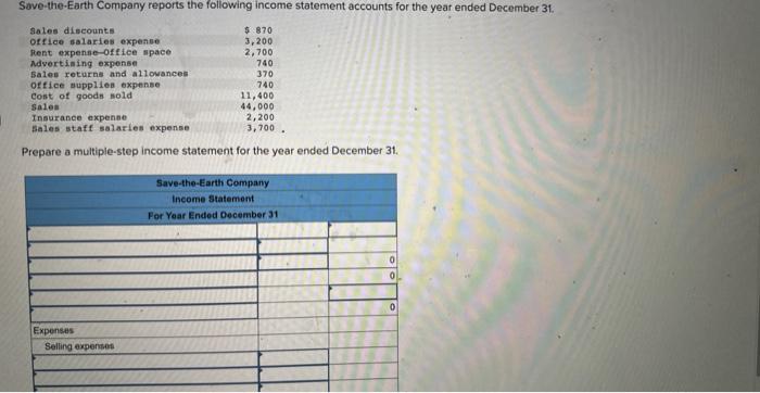 Solved Prepare a multiple-step income statement for the year | Chegg.com