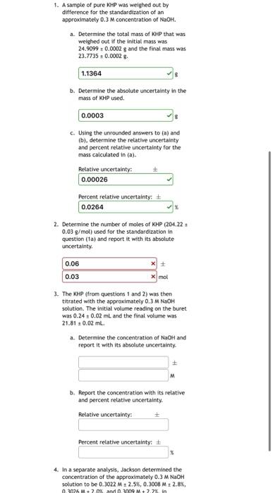 2. Determine the number of moles of KHP (204.22= 0.03 | Chegg.com