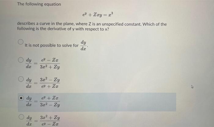 Solved The following equation e + Zxy = describes a curve in | Chegg.com