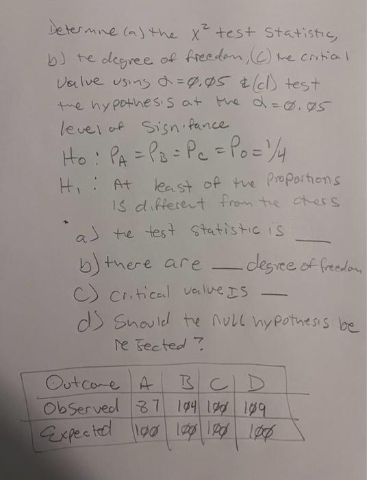 Solved Determne (a) the x2 test statistic, b) te degree of | Chegg.com