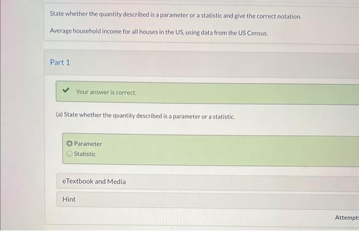 Solved State whether the quantity described is a parameter | Chegg.com