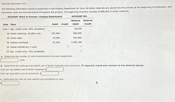 Solved Cost per Equivalent Unit The following information | Chegg.com