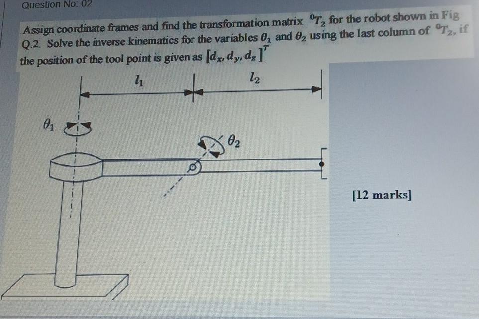 Solved Question No: 02 Assign coordinate frames and find the | Chegg.com