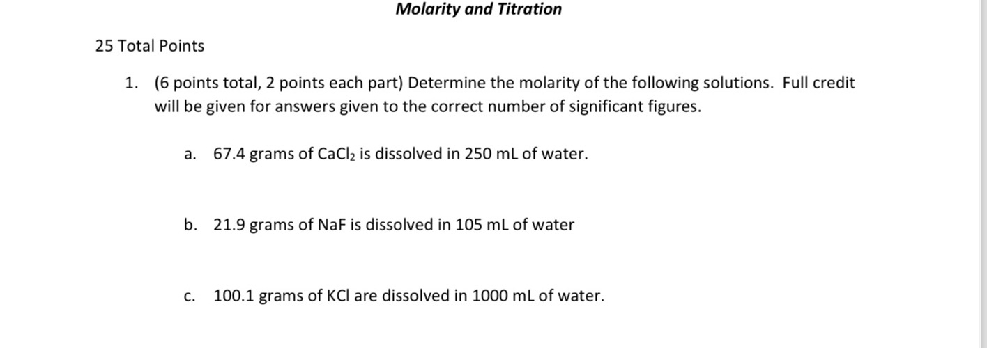 Solved Molarity and Titration25 ﻿Total Points(6 ﻿points | Chegg.com