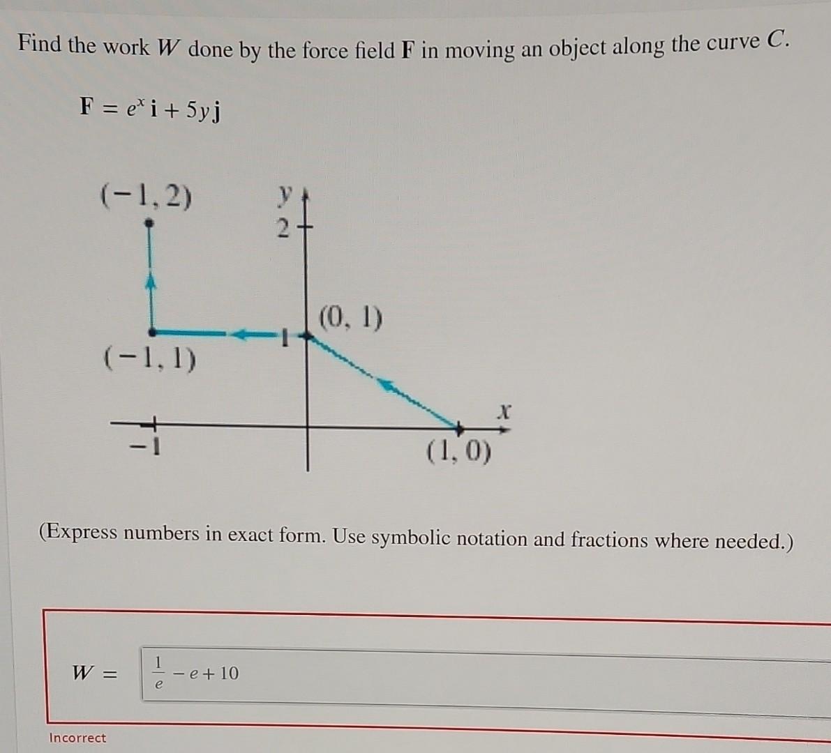 Solved Find the work W done by the force field F in moving | Chegg.com