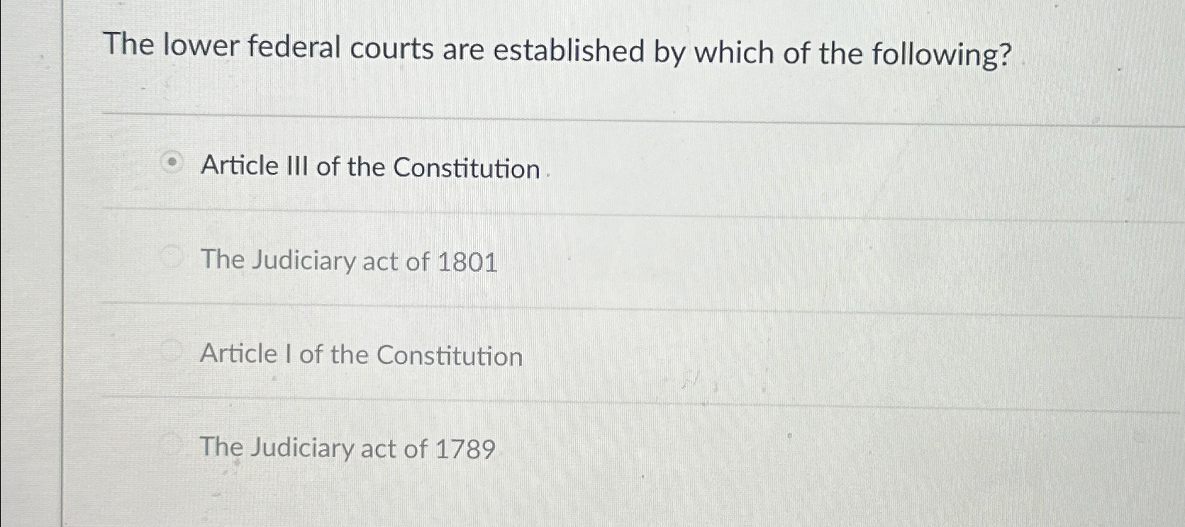 Solved The lower federal courts are established by which of | Chegg.com