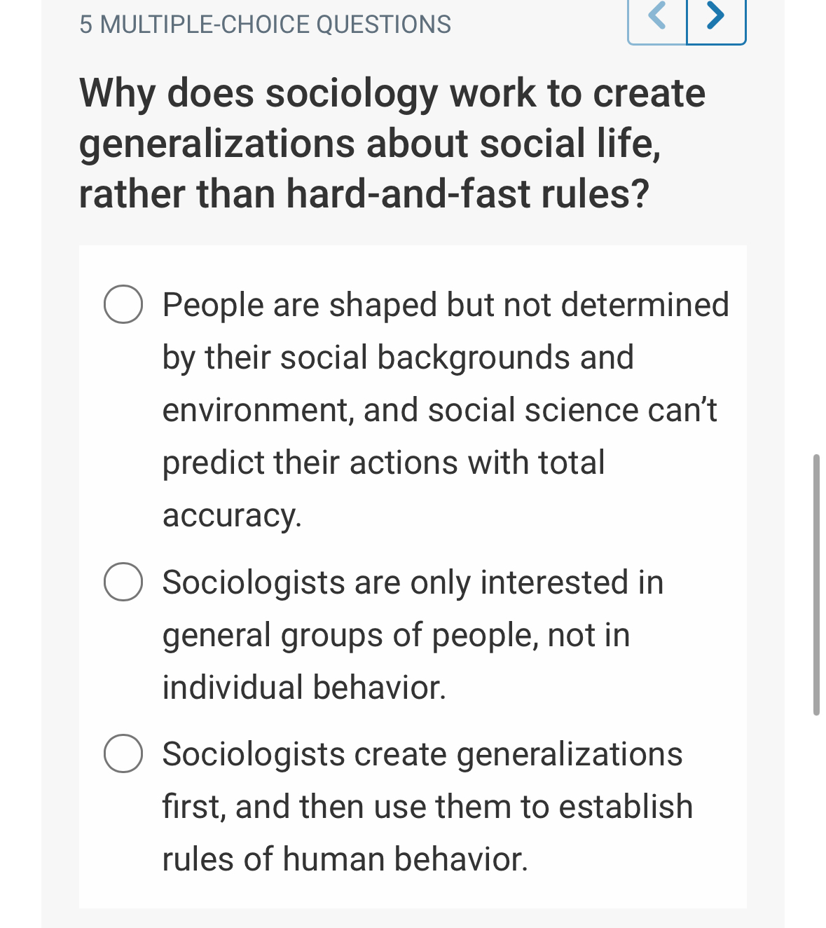 Solved 5 ﻿MULTIPLE-CHOICE QUESTIONSWhy does sociology work | Chegg.com