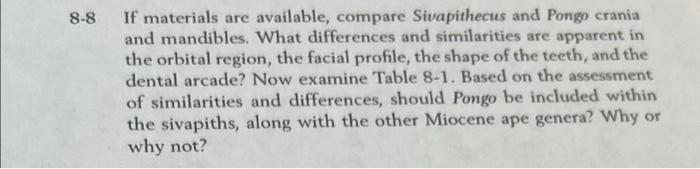 Solved 8-8 If materials are available, compare Sivapithecus | Chegg.com